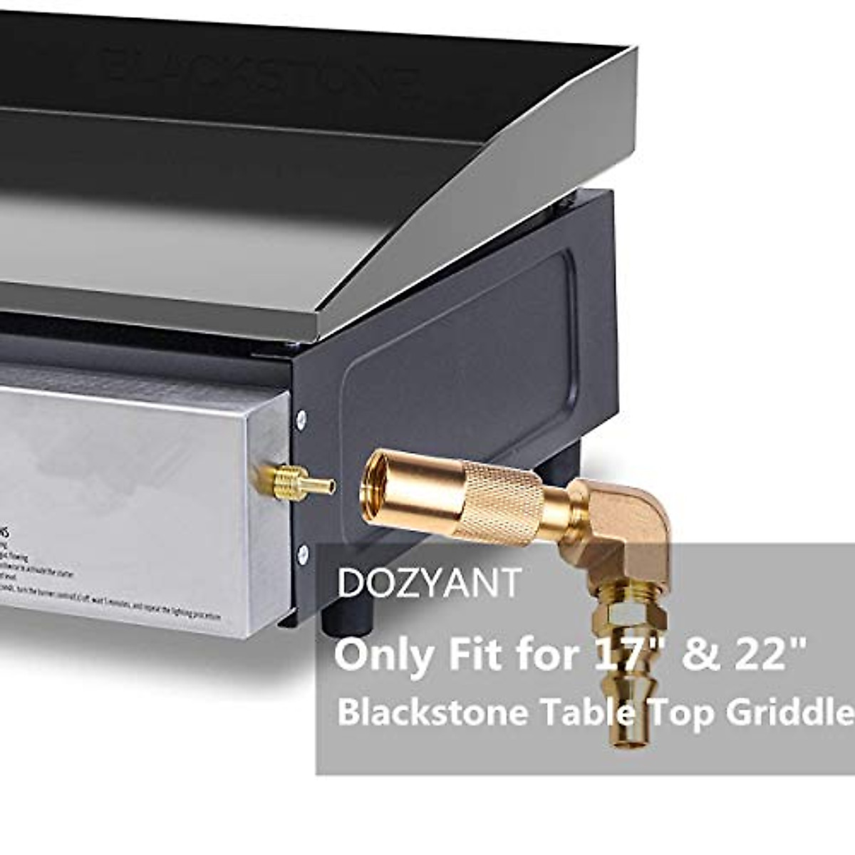 DOZYANT 12ft RV Propane Quick Connect Hose with Elbow Conversion Fitting for Blackstone 17inch and 22inch Table Top Griddle - 1/4 inch Safety Shutoff Valve & Male Full Flow Plug