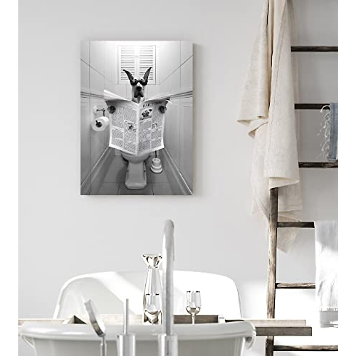 kvtiwee Custom Pet Portrait from photo, Pet in Toilet Canvas Print Wall Art, Black and White Funny Bathroom Art, Personalized Pet Gift, Custom Pet Dog Cat Poster Printable