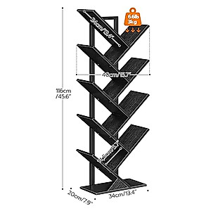 HOOBRO Tree Bookshelf, 9-Tier Bookcase Wooden Shelves, Floor Standing Storage Rack, for Display of CDs, Books in Living Room, Home Office, Wood Storage Rack for Bedroom, Black BB08SJ01G1