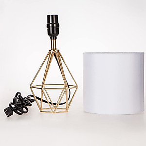 COTULIN Gold Modern Hollow Out Base Bedroom Small Table Lamp,Bedside Nightstand Lamp with Geometric Metal Base White Fabric Shade,Cute Desk Lamp for Kids Living Room