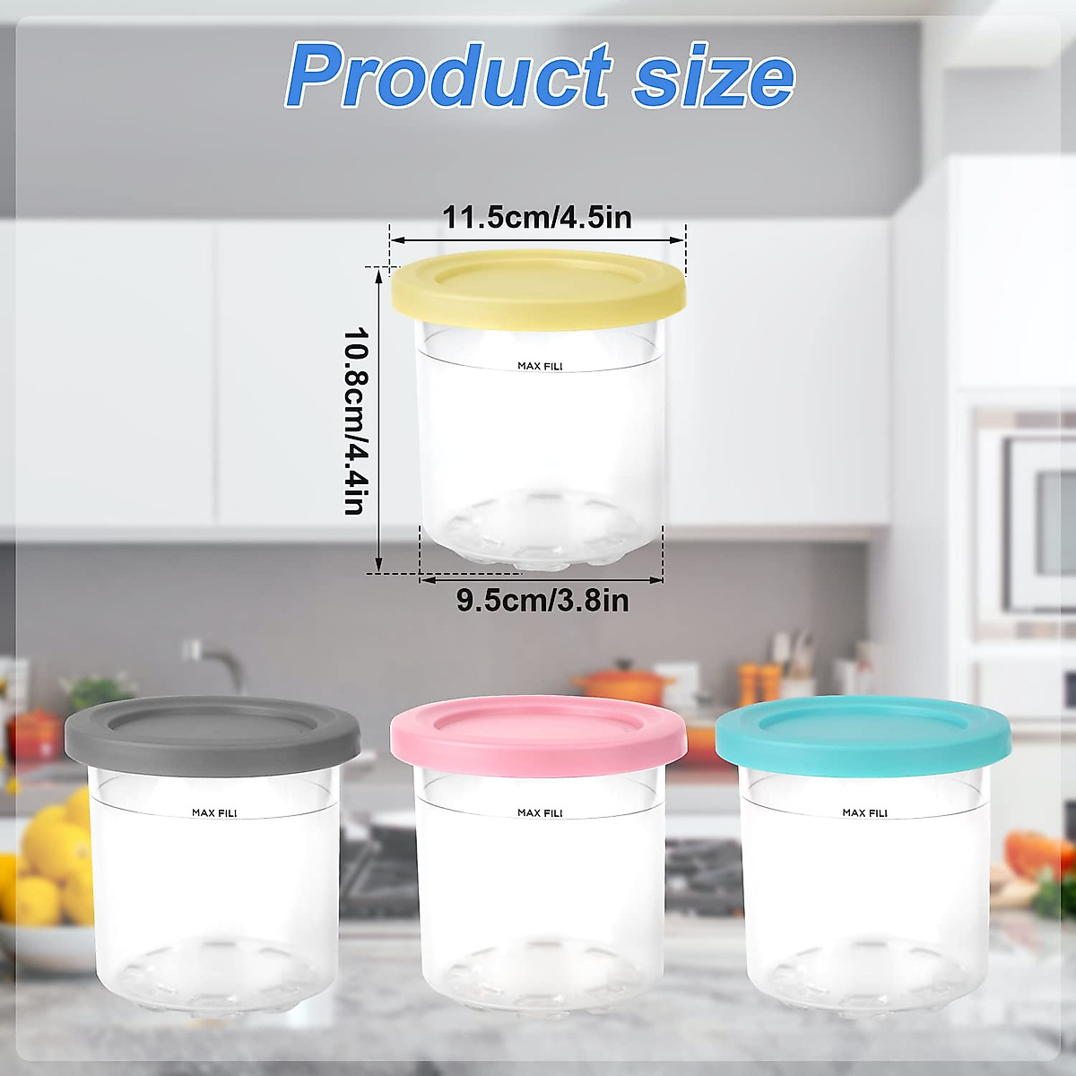 LUTER 4pcs Ice Cream Pint Containers, Containers Replacement for Ninja Creami Pints Ice Cream Containers with Lids for Omnikit with 4 Spoons Compatible with NC301 NC300 NC299AMZ Ice Cream Maker