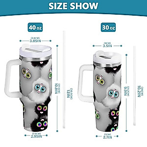 RPLIFE Cute Fun Vivid Black White Creatures 40 Oz Tumbler with Handle, 30 Oz Tumbler with Handle, Travel Coffee Tumbler
