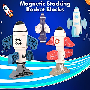 Liberty Imports 33PCS Magnetic Rocket Ship Building Set, Stacking Blocks Model Toy for Kids, DIY Construction Learning Space Mix, and Stem Magnets Activity Set Puzzle Playset