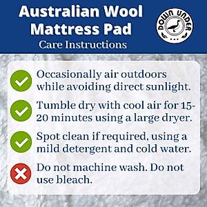 Down Under Wool Mattress Topper, King Size 100% Australian Wool Mattress Pad, 15" Deep Pocket & 0.5" Fleece Padding, Woolmark Certified Organic Mattress Protector, All Season Breathable Mattress Case