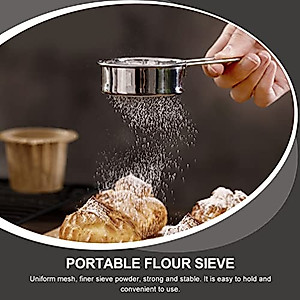 Metal Colander Stainless Steel Handheld Flour Sifter: Flour Sieve Fine Mesh Strainer Mesh Powder Colander with Handle for Bake Decorate Cakes Pies Pastries Cupcakes Household Gadgets