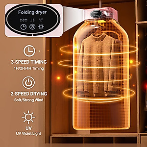 Portable Clothes Dryer, Mini Dryer Machine with Timer, Portable Dryer for Apartments Home Travel RVs, Mini Electric Laundry Dryer Machine with Dryer Bag, Two Heating Mode, Time Setting Function (Pink)