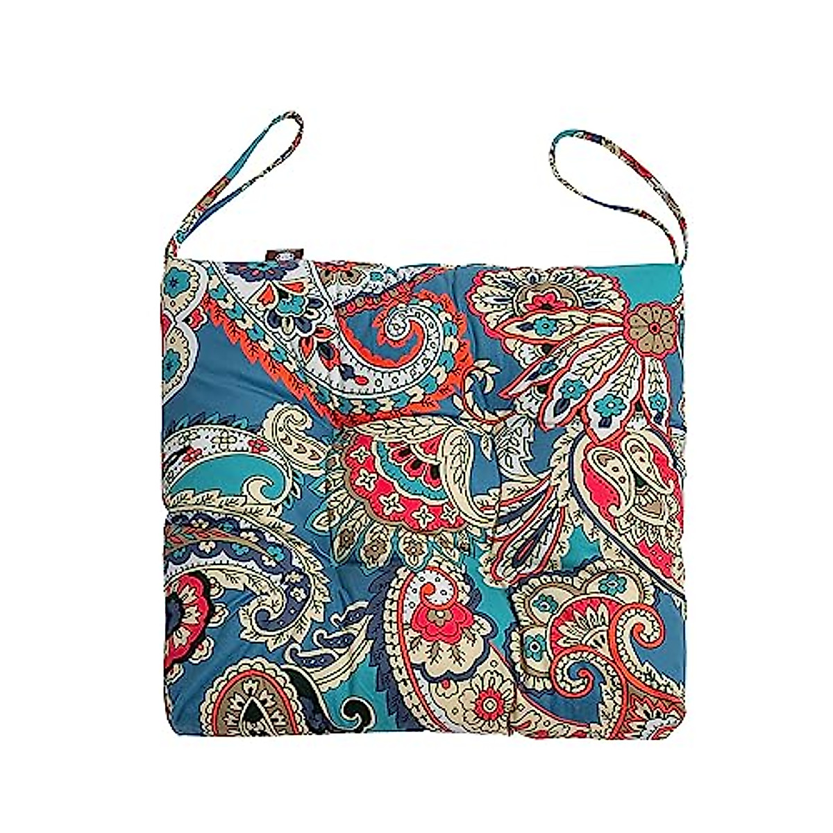 Makimoo 2-Pack Outdoor/Indoor Wicker Patio Seat Cushion Pad with Ties - Weather Resistant, Decorative Dining Chair Cushion, 17" x 17" (Blue Trumpet Flowers)