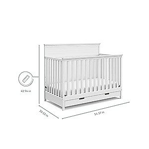 STORKCRAFT Homestead 5-in-1 Convertible Crib with Drawer (White) – GREENGUARD Gold Certified, Crib with Drawer Combo, Includes Nursery Storage Drawer, Converts to Toddler Bed and Full-Size Bed