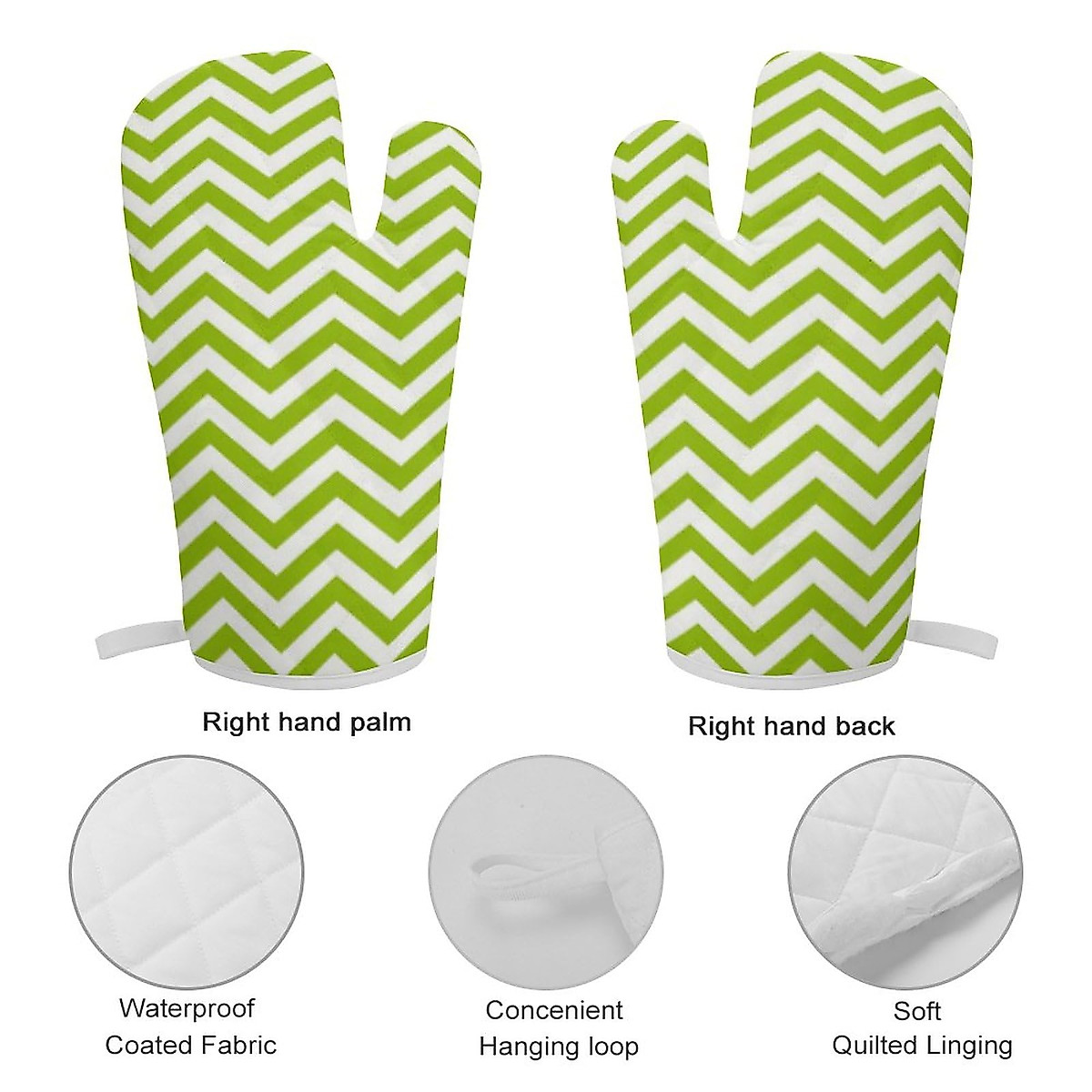 2Pcs Oven Mitts and Pot Holders Set, Retro Apple Green Chevron Stripes Oven Mitts Gloves Set Heat Resistant Hot Pads for Kitchen Cooking Grill