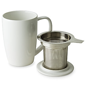 FORLIFE Curve Tall Tea Mug with Infuser and Lid 15 ounces, White