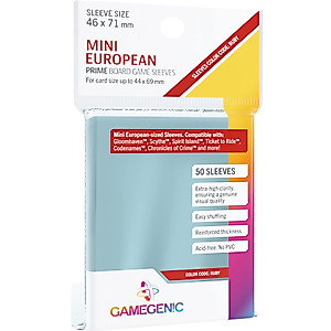 Prime Board Game Sleeves | Pack of 50 Extra-Clear Sleeves |46 by 71 mm Card Sleeves Optimized for Use with Mini European Card Games | Premium Card Protection | FFG Ruby Color Code | Made by Gamegenic
