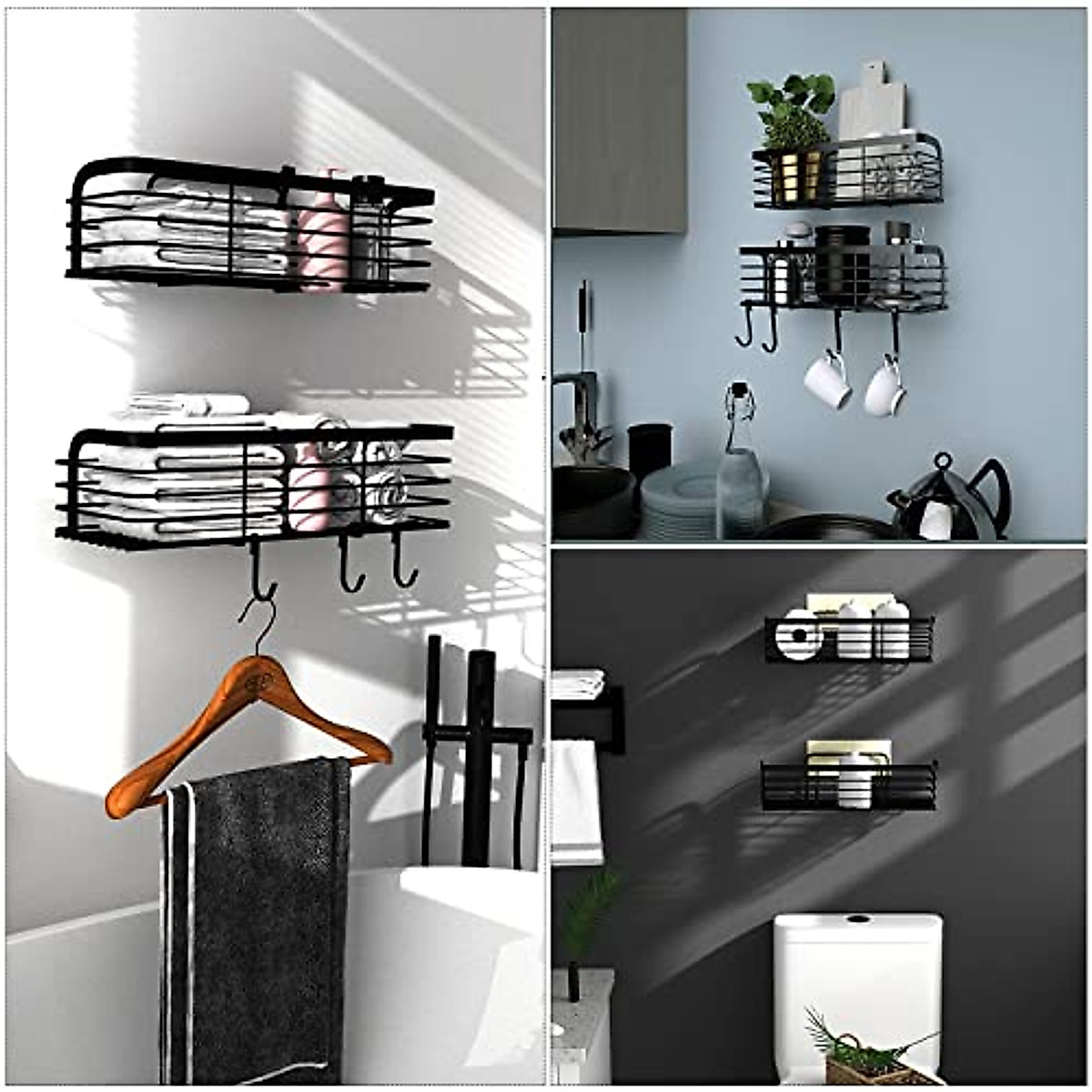 Anguang Shower Caddy Basket Shelf with Soap Holder, No Drilling Wall Mount Adhesive Bathroom Basket Shelves with Hooks, Rustproof 304 Stainless Steel Bathroom Kitchen Shower Storage Organizer -3Pack