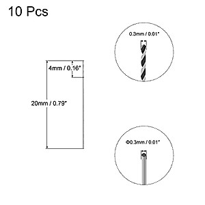 uxcell 10 Pcs 0.3mm HSS(High Speed Steel) W6542 Micro Drill Bits, Fully Ground Jobber 20mm Length Drill Bit for Mild Steel Copper Aluminum