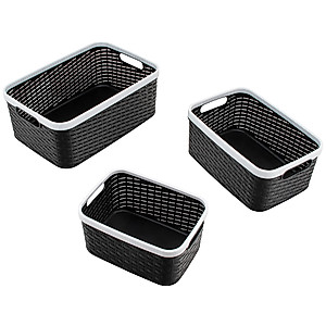 Advantus 39220 Open Lid Storage Bin, Black/White, 3/Pack
