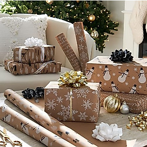 American Greetings 80 sq. ft. Kraft Wrapping Paper Bundle (Snowmen) for Christmas and All Holidays (4 Rolls 30 in. x 8 ft.)