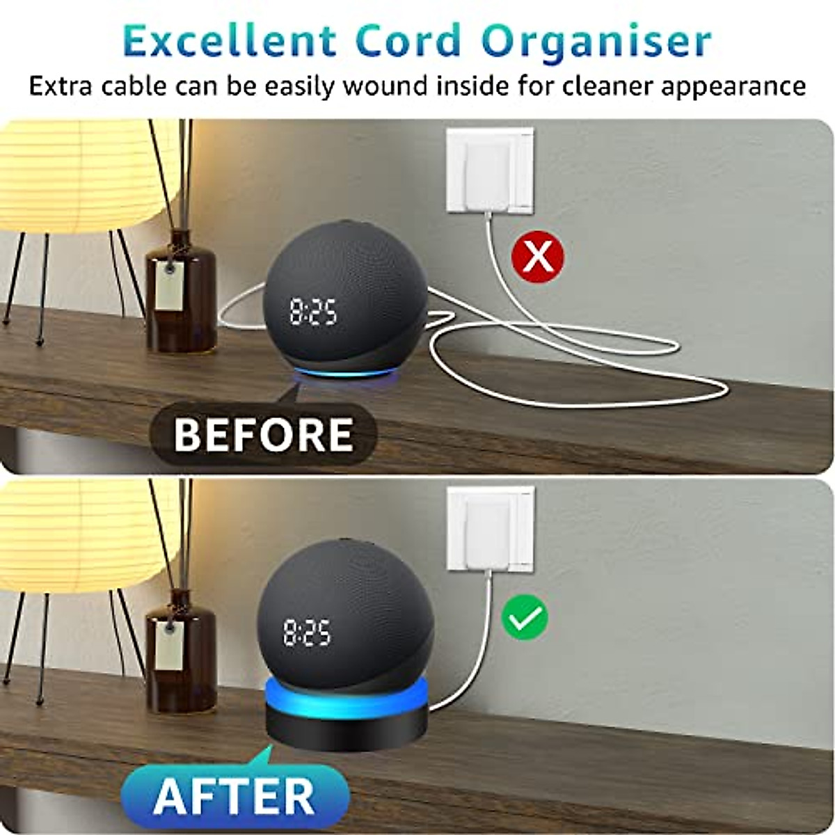 FUQINTOP Dot 4th/5th Generation Stand, Table Holder Mount with Light Guide, Enhance Light Effect, Space-Saving Dot 4/5 Accessories with Cable Management, Black