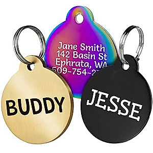 GoTags Personalized Dog Tags in Rainbow Steel, Black Steel or Solid Brass, Custom Engraved Pet Tags for Dogs and Cats. Front and Back Engraving with Fun Fonts. Dog ID and Cat ID Tags - (Pack of 1)