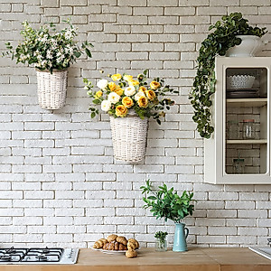 AceList Set of 2 Handmade Wall Hanging Baskets - Woven Wicker Wall Baskets Perfect for Boho Rustic Farmhouse Wall Decor(White)