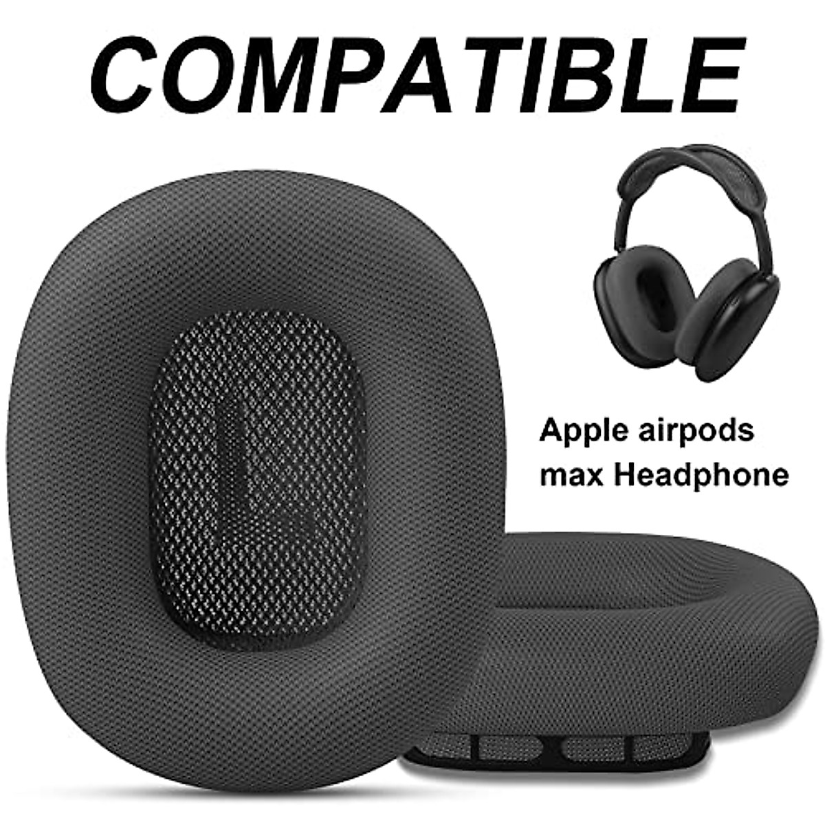 Premium Replacement Ear Cushions for Apple AirPods Max Headphone, Protein Leather Memory Foam Earpads (Gray)