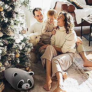 FANGYU Soft Plush Hugging Pillow, Cylindrical Stuffed Animals Doll Toy Kids Gifts for Birthday, Valentine, Christmas (19.6x7.8 inch,Raccoon)