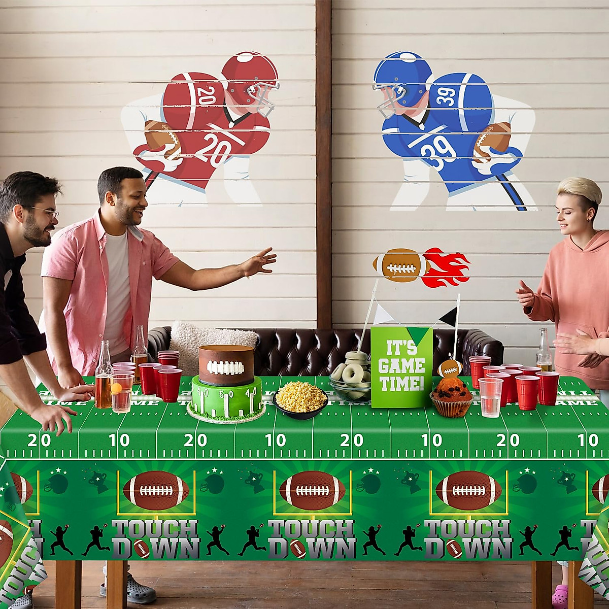 4 Pack Football Tablecloth PE Football Birthday Table Cover Football Theme Party Disposable Tablecloth Touchdown Table Cover Game Day Table Cloth Tailgate Decor Football Party Decorations 86 x 51 Inch