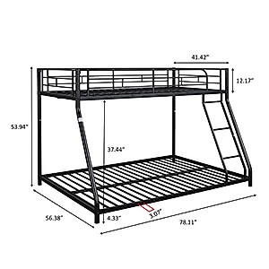 GNIXUU Bunk Beds Twin Over Full Size, Heavy Duty Metal Low Bunkbeds Frame with Safety Rail and Ladder for Dormitory Bedroom Boys Girls Adults, Space Saving, Easy Assembly