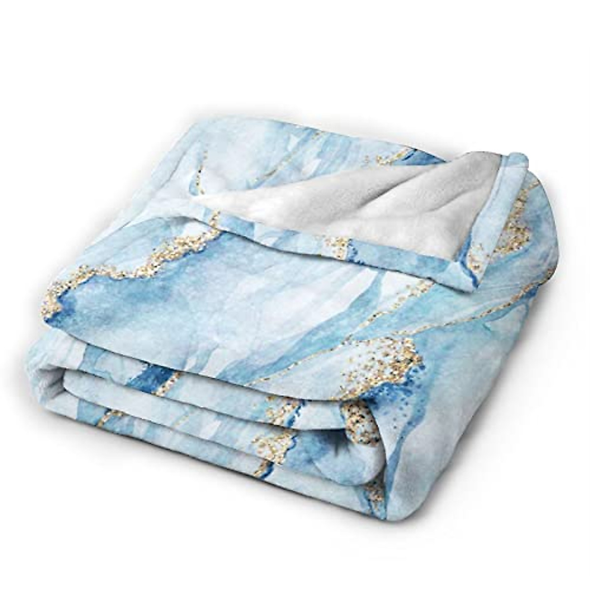 Perinsto White Blue Marble Throw Blanket Ultra Soft Warm All Season Decorative Fleece Blankets for Bed Chair Car Sofa Couch Bedroom 50"X40"