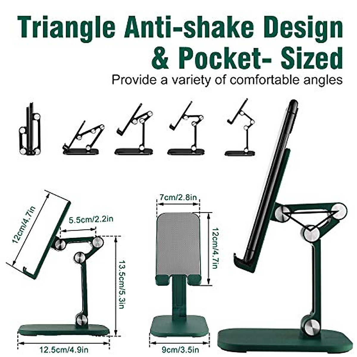 Cell Phone Stand Angle Height Adjustable Cell Phone Holder Desktop Phone Stander Cradle Dock Universal Compatible with All Mobile 4"-12.9" Phone /iPad/Kindle/Tablet Switch (Green)