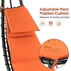 MCombo Outdoor Steel Chaise Lounge Chair with Removable Canopy and Cushions, Reclining Chair w/Side Pocket Arc Stand, for Beach Poolside Backyard Balcony Porch, 4097 (Orange)