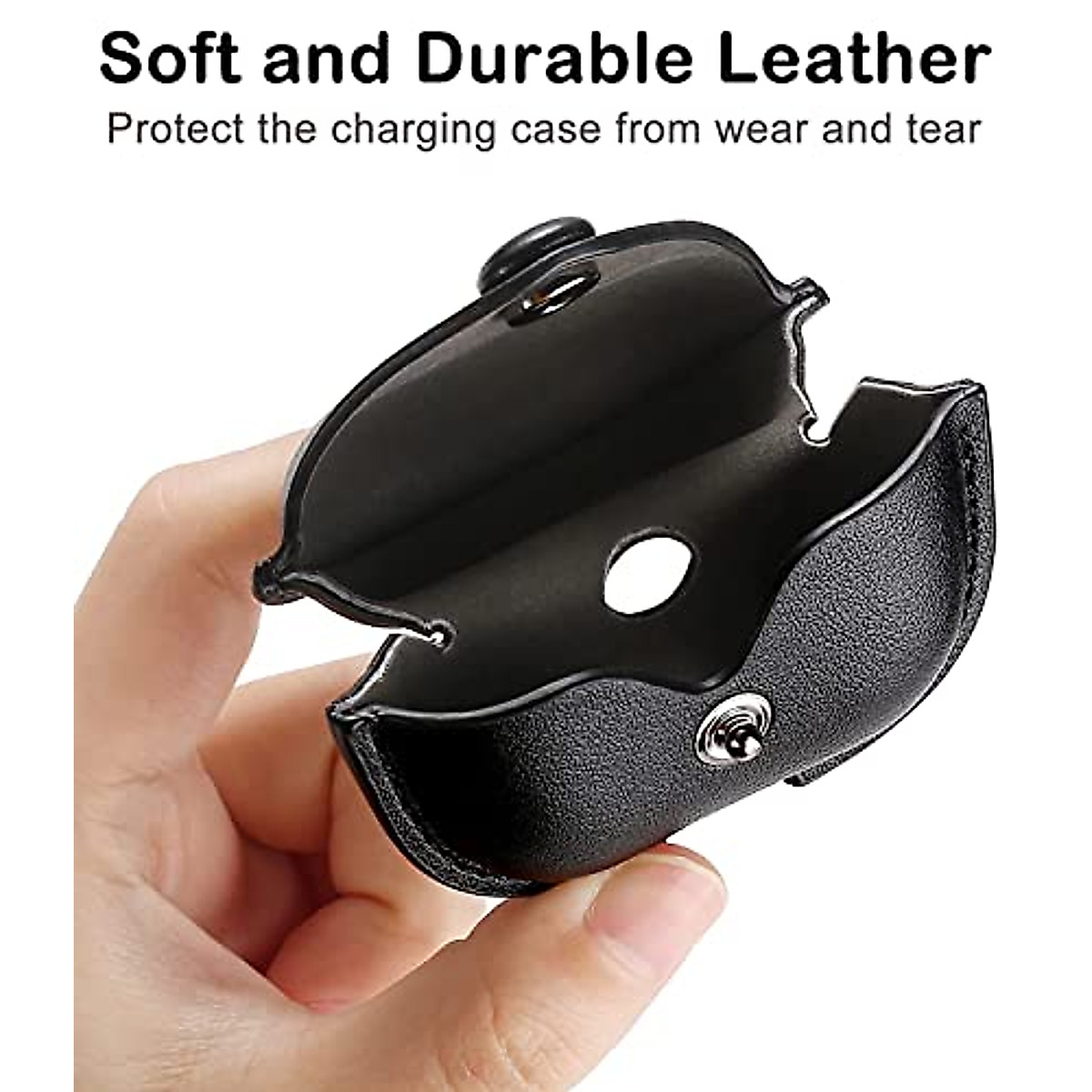 Genuine Leather Case Compatible with AirPods Pro Case, VOMA Protective Cover for Apple AirPods Pro Wireless Charging Case Headphones EarPods, Soft Leather Cover with Keychain Hook Black