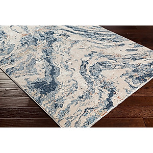 Mark&Day Area Rugs, 8x10 Randalia Modern Navy Marble Area Rug, Blue Beige Grey Carpet for Living Room, Bedroom or Kitchen (7'10" x 10')