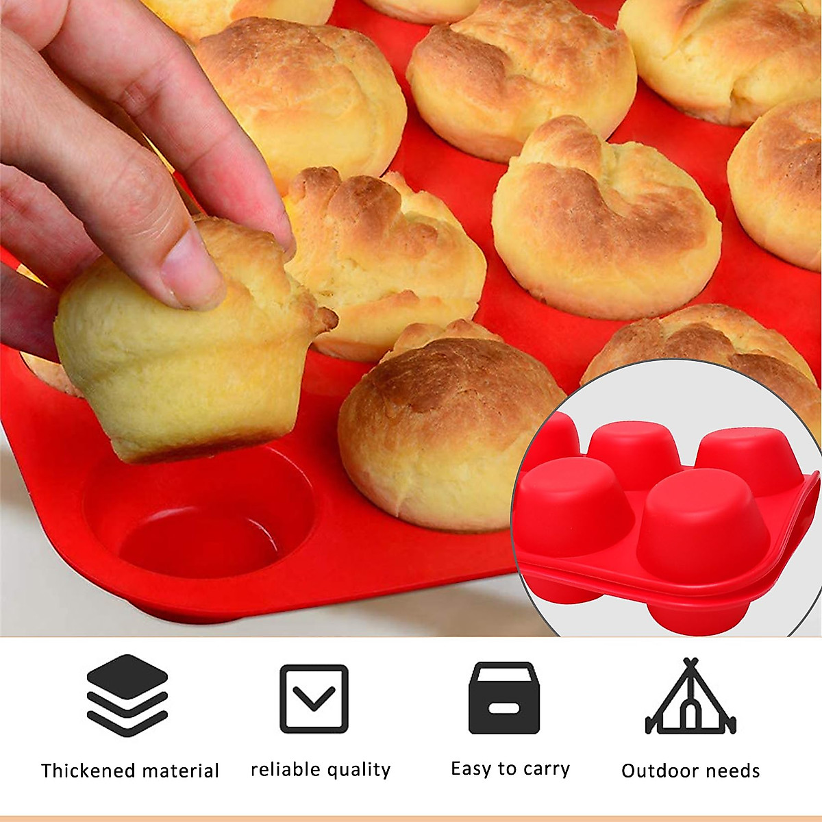 MEKBOK Silicone non-stick pan 12 cups muffin pan/cake pan/cake pan BPA-easy to clean dishwasher and microwave safe, bakeware-red (1pcs)