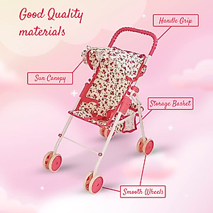 Baby Doll Accessories Set - 3-1 Baby Doll Furniture Set with Baby Doll Stroller, Baby Doll Crib, Baby Doll Swing - Baby Doll Bed Set for 18” Doll - Play Baby Doll Toys for 18" Dolls - Floral