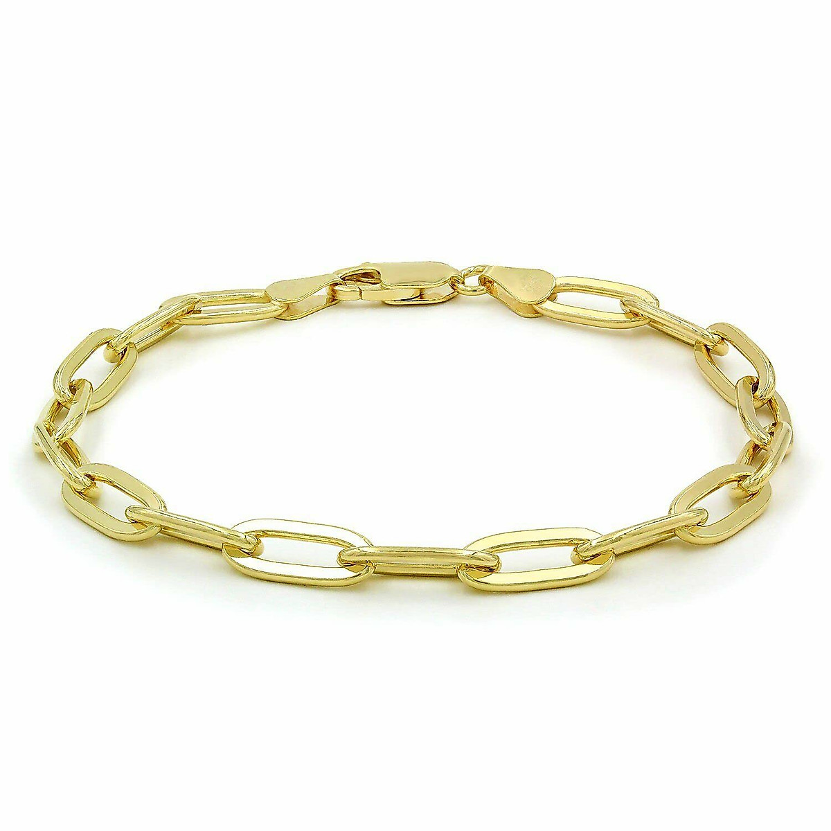 Nuragold 14k Yellow Gold 6mm Paperclip Elongated Rolo Cable Link Chain Bracelet, Womens Jewelry Lobster Clasp 7" 7.5" 8"