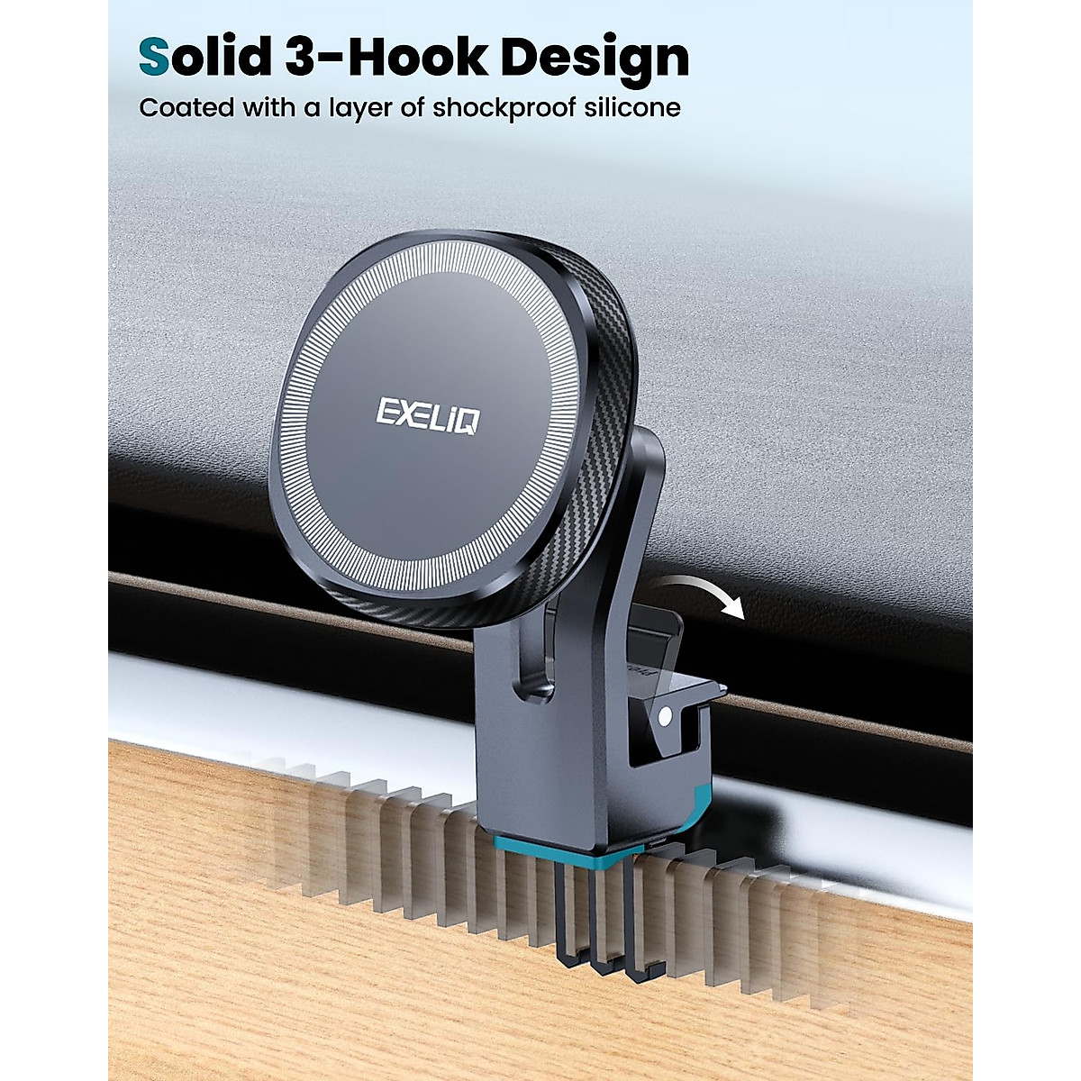 EXELIQ Tesla Phone Mount Holder for Model 3/Y, Magnetic Phone Holder for Screen, Tesla Magsafe Mount with Triple-Hook Vent Clip, Compatible with iPhone 15 14 13 12 Pro Max and All Phones