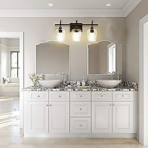 VONLUCE 3-Light Vanity Light in Matt Black Finish, Vintage Farmhouse Mirror Lights with Clear Glass Shade, Modern Industrial Wall Sconce for Bathroom, Bedroom, Hallway, Makeup Dressing Table