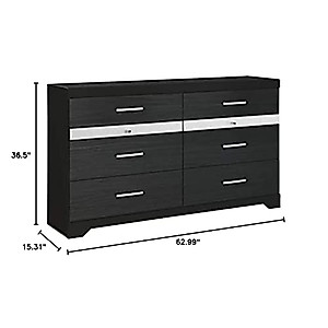 Signature Design by Ashley Starberry Glam 6 Drawer Dresser with Silvertone Glitter Accents & 2 Felt-Lined Jewelry Drawers, Black