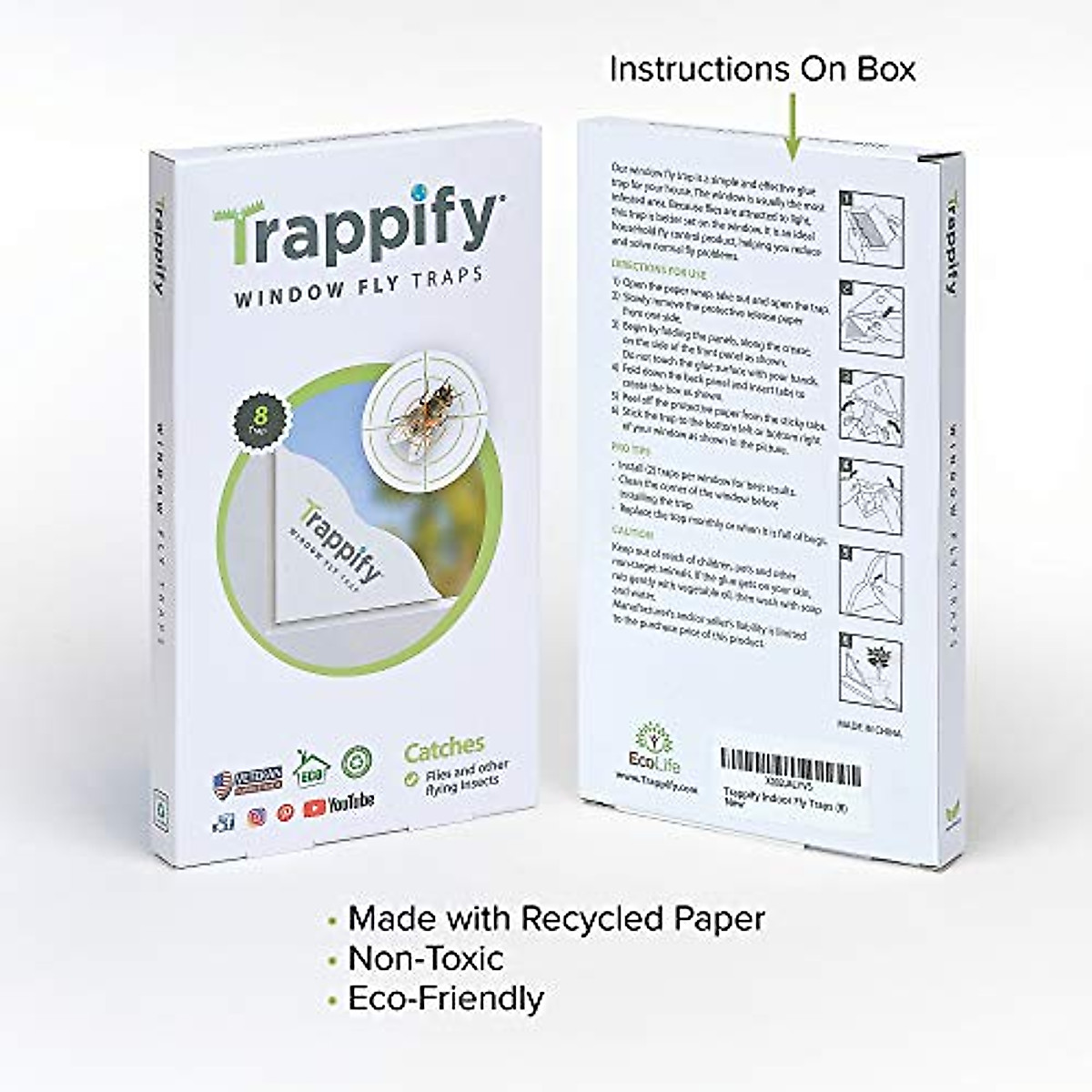 Trappify Window Fly Traps: House Window Fruit Fly Traps for Indoors, Gnat, & Other Flying Insect, Disposable Indoor Fly Trap with Extra Sticky Adhesive Strips - Inside Home Housefly & Bug Catchers (8)