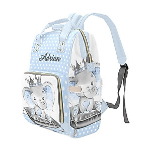 XOZOTY Personalized Elephant Diaper Bag Backpack with Name Custom Nursing Baby Bags Shoulders Travel Bag Daypack