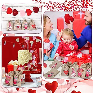 JUNEBRUSHS 42 Pack Valentines Burlap Bags, Small Valentine Gift Bags with Drawstring Valentine's Day Goodie Bags for Kids Baby Shower Wedding Party Favor Bags Heart Treat Candy Bags Fillers