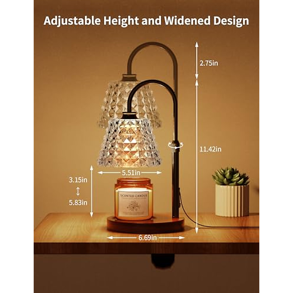 Candle Warmer Lamp with Timer - Adjustable Height w/2 Bulbs, 4 Levels Dimmable -Ideal Bedroom Home Decor & Graduation Gifts for Women Electric Wax Melter Widened Design for Various Scented Candles