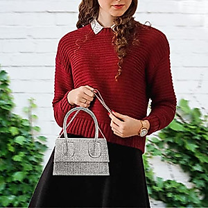 Women's Top Handle Clutch Bags Classy Stylish Sparkly Beaded Clutch Bag/Handbag/Chain Crossbody bag- Evening/Party/Travel/Work (Silver)