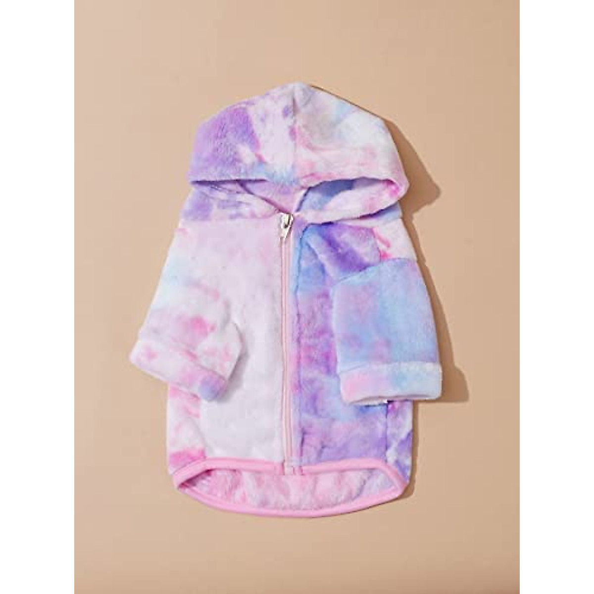 GORGLITTER Plush Dog Coat Tie Dye Puppy Hoodie Cat Flannel Zipper Warm Shirt Pet Clothes Purple Large