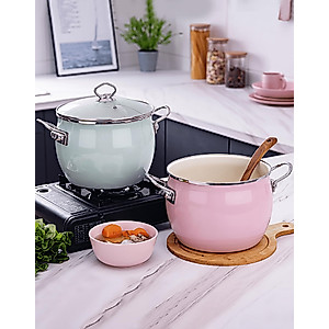GFHVDC Pasta Pot Nonstick Cookware Enamel Stock Pot with Lid Large Cooking Pot Flat Bottom Stew Pot for Soup, Stew, Canning Induction Pasta Pot, for Stove Non Stick Soup Pot,Pink