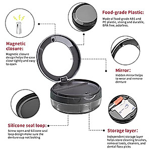 Denture Cup Retainer Case, Leak-proof Denture Case Bath Soaking Container, Retainer Aligner Mouth Guard Night Guard Cleaner Case with Strainer Basket for Traveling, for Women & Men (Black)