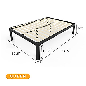 MAF Metal 18 Inch Queen Platform Bed Frame with Anti-Collision Round Legs, Black 3500 Lbs Heavy Duty Bed Frame with Wood Slats, No Box Spring Needed, Easy Assembly