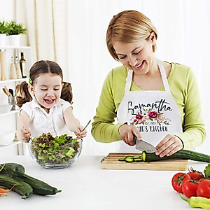 Personalized Kitchen Apron Initial Name Flowers Design - Customized Woman Man White Aprons Gift for Chef Cooking BBQ Grill Baking White Aprons - Gifts for Women Men - Unisex Cotton, Add Your Text -C02