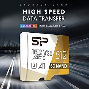 Silicon Power 512GB Micro SD Card U3 V30 SDXC Memory Card with Adapter for Nintendo-Switch and Drone