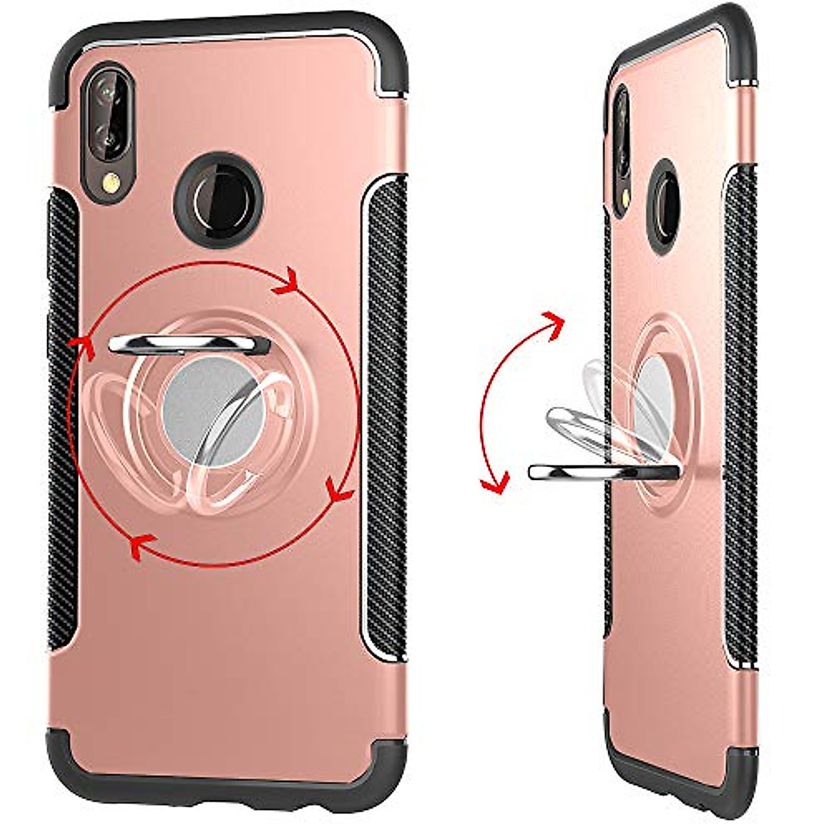 Phone Case for Huawei P20 Lite with Tempered Glass Screen Protector Cover and Magnetic Stand Ring Holder Slim Hybrid Hard Cell Accessories Kickstand Huwai P20lite P 20 Haweii Nova 3E Cases Rose Gold