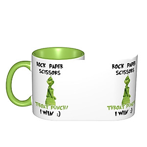 LINKEQICHE Funny Mug Rock Paper Scissors Throat Punch I Win Coffee Mug Gift Coffee Mug Internal And Handle Green 11Oz Mug